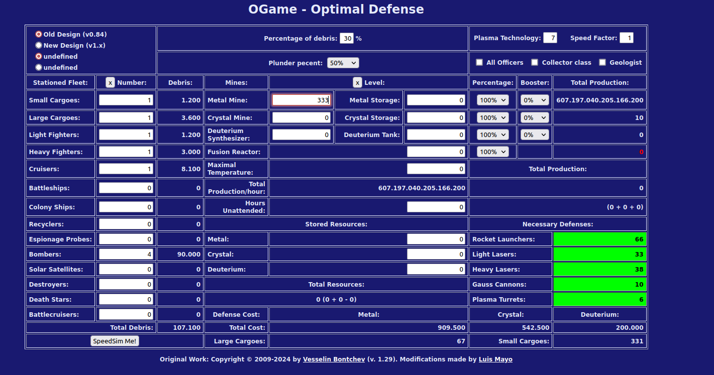 OGame Optimal Defense · Luis